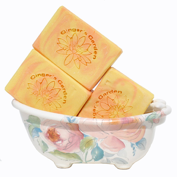 Apricot Freesia Handmade Soap with Lily Rose and pink flowers