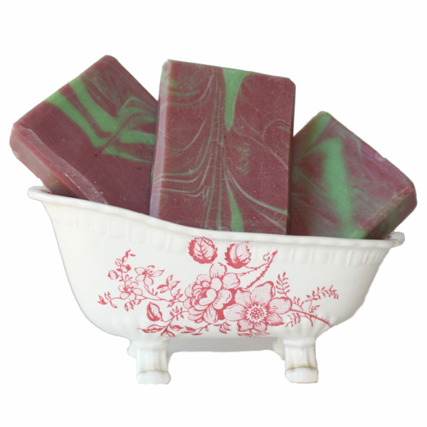 Blackberry Sage Handmade Soap in burgundy and green swirls
